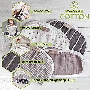 WeeSprout Unisex Set of 4 Organic Towel Cotton Burp Cloths Four Ultra-Absorbent Layers Keep Clothes Dry, Button Transforms Burp Cloth into Baby Bib, Machine Washable (Neutral Set, Full)