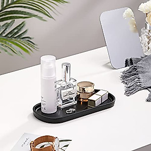 Luxspire Bathroom Vanity Tray, Handmade Resin Kitchen Sink Tray, Oval Toilet Tank Tray, Bathroom Countertop Organizer Tray for Jewelry/Perfume/Soap Dispenser/Hand Towel - 9.8 Inch, Matte Black