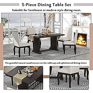 5-Piece Dining Table Set for 4, Breakfast Table Set Space Saving Solid Wood Chairs and Table Set for Apartment Dining Room with Rectangular Dining Table and 4 Upholstered Dining Chairs, Espresso