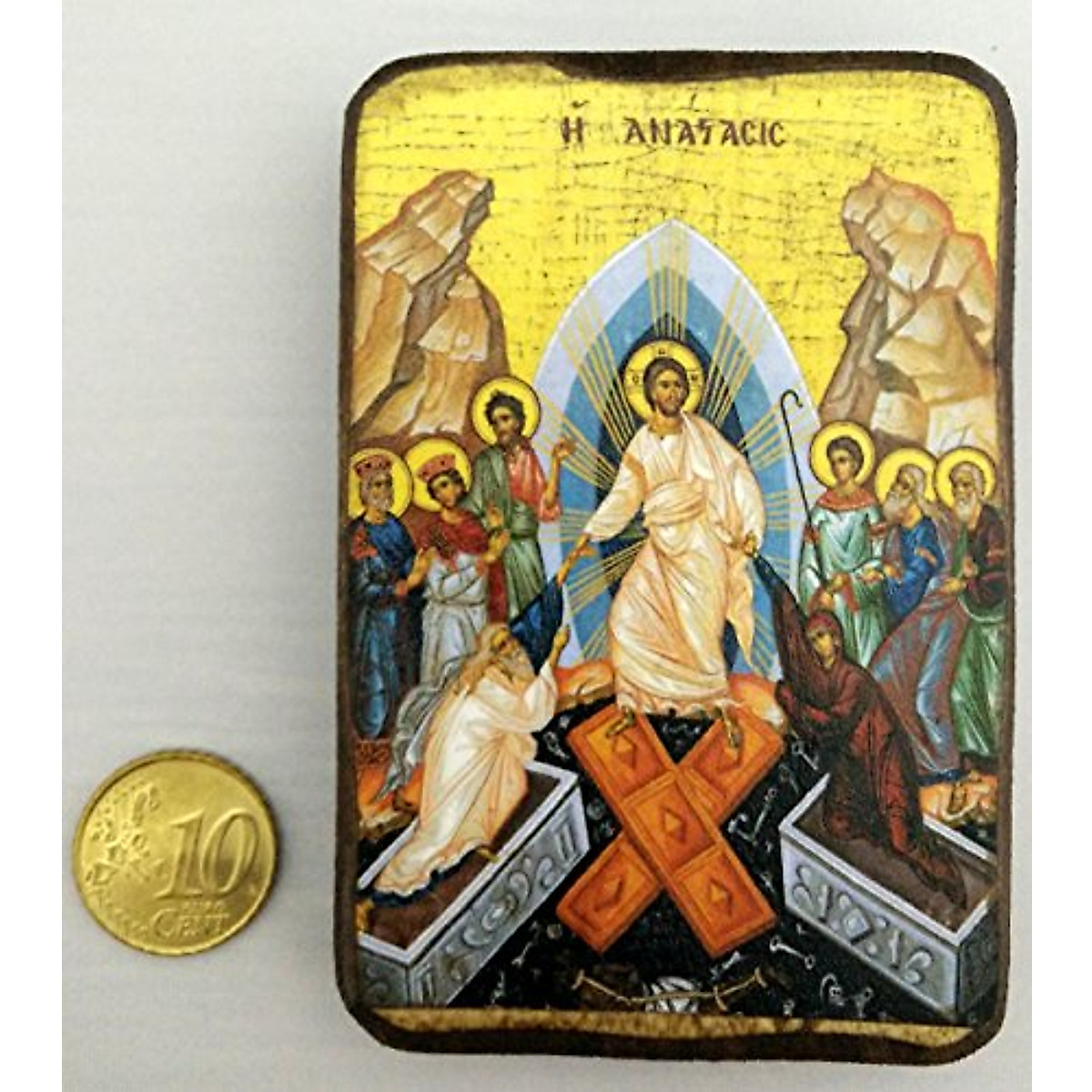 Wooden Greek Christian Orthodox Wood Icon of the Resurrection / A0