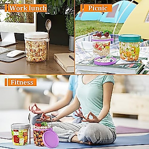 DAILOU Overnight Oats Containers with Lids and Spoons(4-Piece set),16 Oz Glass Mason Overnight Oats Jars,Portable Airtight Oats Container with Measurement Marks,Milk,Vegetable and Fruit Salad Storage Containers.