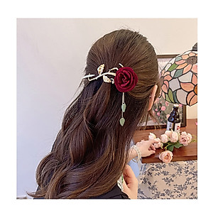 2PCS Hair Clip, Red Rose Hair Claws French Style Twist Hair Barrette Non Slip Jaw Banana Hair Accessories for Women