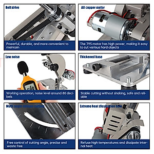 RATTMMOTOR Q08-3 Multipurpose Portable Small Hobby Table Saw Cutting Machine 110V-220V, 0-45° Angle Adjustable, 795 Motor Dual Shaft for Wood, Plastic, Aluminium, Stainless Steel (Standard Set)