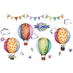 WAFT YEARN Waterproof Removable Vinyl PVC Hot Air Balloon Flower Wall Decal Wall Sticker Decor Bedroom Bathroom Nursery Kidsroom School Classroom Livingroom