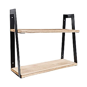 Creekview Home Emporium 2 Tier Bookshelf Black Wall Shelf - 2 Wooden Industrial Floating Shelves for Bed and Bathroom