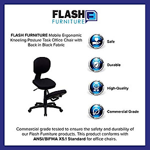 Flash Furniture Mobile Ergonomic Kneeling Posture Task Office Chair with Back in Black Fabric