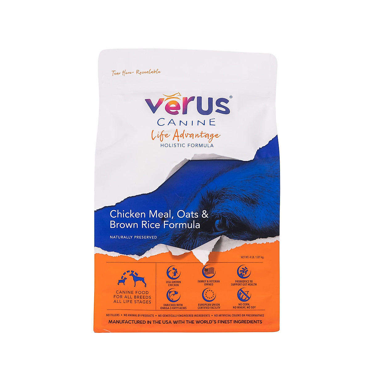 VeRUS Pet Foods Dry Dog Food Chicken, Life Advantage Formula (4lb Bag)