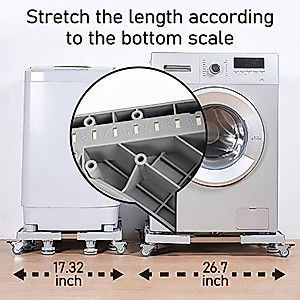 Adjustable Mini Fridge Stand Washing Machine Base, Mobile Roller Stand with 4 Locking Rubber Rotating Wheels and 4 Strong Feet, Max Load 660 lbs, for Washing Machines Refrigerators and Dryer