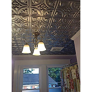 From Plain To Beautiful In Hours 148 Tiny Tulips PVC 2' x 2' Glue-up Ceiling Tile (Covers / 100 sq.ft), Siver, 25 Piece