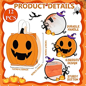 Justforjoyful 12Pcs Halloween Pumpkin Party Favor Bags Halloween Treat Bags Trick or Treat Goody Bags Pumpkin Paper Gift Bag with Handle Decorations for Kids Adults Halloween Party Supplies Decor