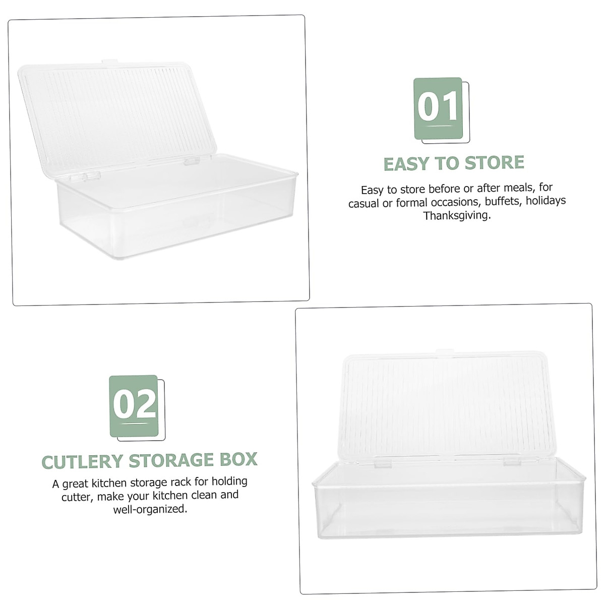 ADOCARN Transparent Cutlery Box Utensil Supplies Kitchen Drawer Tray Plastic Transparent Utensil Case Dinnerware Holder with Cover Tea Container Storage Rack The Pet Desktop