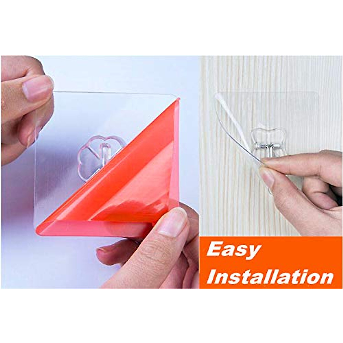 KK5 Seamless Adhesive Hooks 13.2lb(Max) Utility Stainless Steel Hook for Towel Bathrobe Coats,Bathroom Kitchen and Nail Free Transparent Heavy Duty Wall Hook & Ceiling Hanger