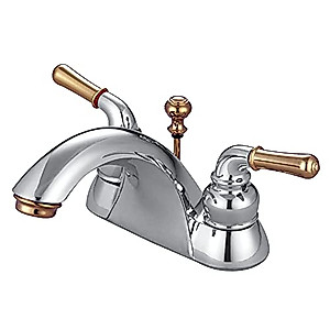 Kingston Brass KB2624 Naples 4-Inch Centerset Lavatory Faucet, Polished Chrome and Polished Brass