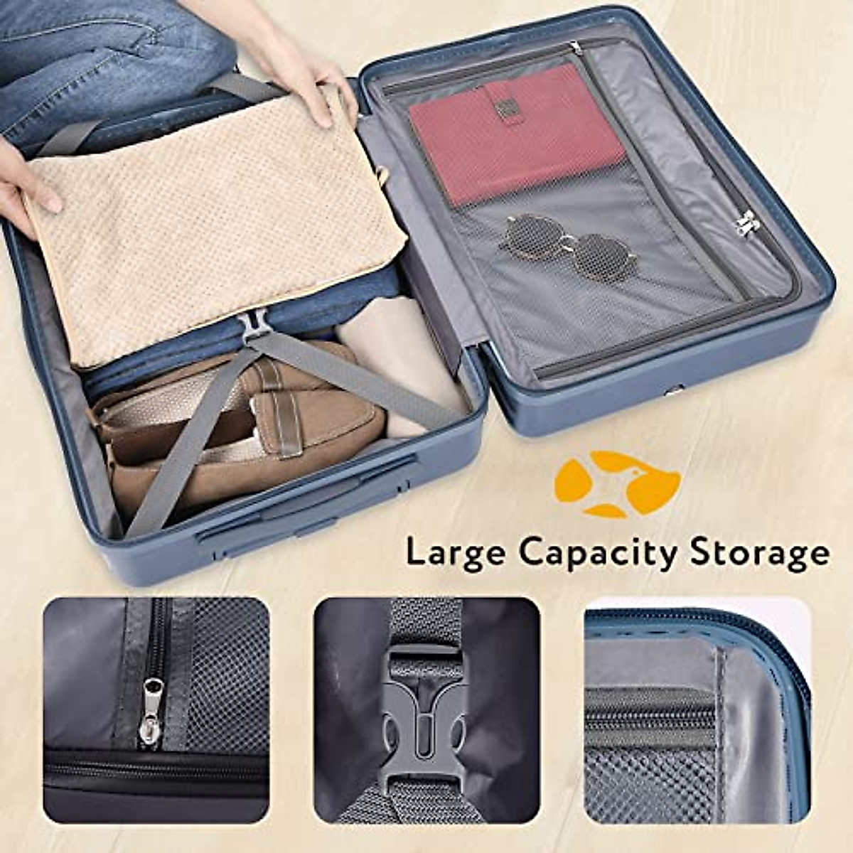 MGOB Luggage Sets Expandable PC Hard Shell Suitcase Durable Lightweight with TSA Lock and Spinner Wheels(3 Piece Luggage Set, Blue)