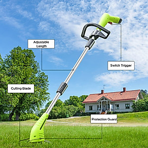 Cordless Lawn Trimmer Weed Wacker - GardenJoy 12V Grass Trimmer Lawn Edger with 2.0Ah Li-Ion Battery Powered and Cutting Blade, Electric Weed Trimmer Tool for Garden and Yard