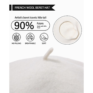 AWAYTR Wool French Beret Hats - Solid Color Artist Beret Hat for Women and Kids (White,Adult)