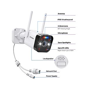 ZOSI ZG1883M Add-on 3MP Spotlight Wireless Security Camera,Outdoor Indoor WiFi IP Network Camera,2 Way Audio,Night Vision,Only Compatible with ZOSI NVR Network Video Recorder System(Model:ZR08PU)
