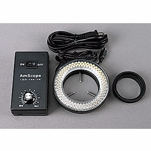 AmScope - 3.5X-90X Simul-Focal Stereo Zoom Microscope on Dual Arm Boom Stand with 144-LED Ring Light - SM-4TPZ-144