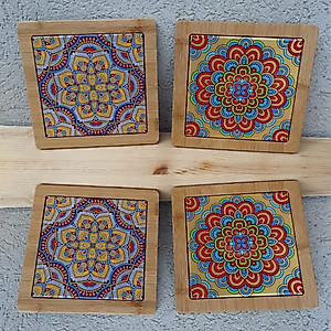 Decorative Wooden Trivets for Hot Dishes Pots and Pans Tea Pot Holders Nonslip Heat Resistant Kitchen Counter Accessories for Table Countertops (Style 2)