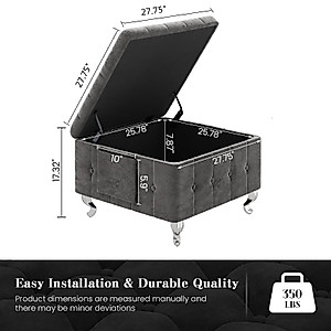 DKLGG Large Square Storage Ottoman Tufted, Oversized Ottoman Coffee Table for Living Room, Velvet Upholstered Ottoman with Storage, Grey Ottoman Bench for Bedroom