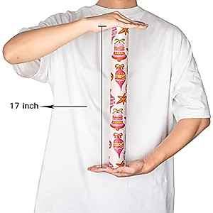 MAYPLUSS Christmas Reversible Wrapping Paper - Mini Roll - 17 Inch X 32.8 Feet- Pink Design (47.3 sq.ft.ttl)