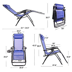 Yangming Galion Reclining Zero Gravity Chair (Set of 2), Dark Blue