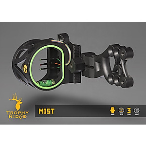 Trophy Ridge Mist 3 Pin Archery Bow Ambidextrous Sight - Ultra-Bright .019 Fiber Optic Pins, Multiple Mounting Holes for Added Adjustability, Green Hood Accent for Quicker Shot Acquisition