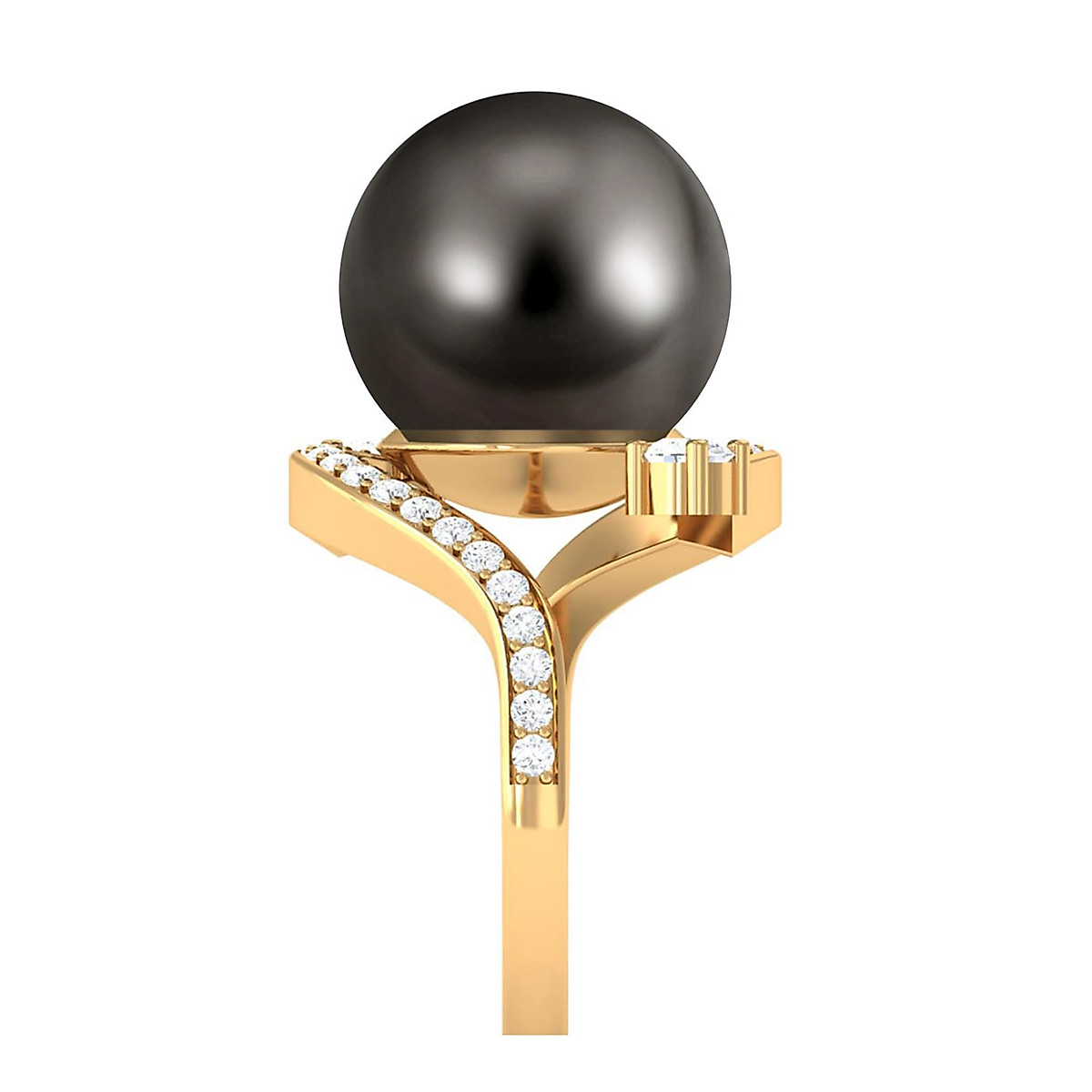 Rosec Jewels June Birthstone - 13 CT Statement Solitaire Ring with Tahitian Pearl and Diamond (AAA Quality), 14K Yellow Gold, Size:US 8.00
