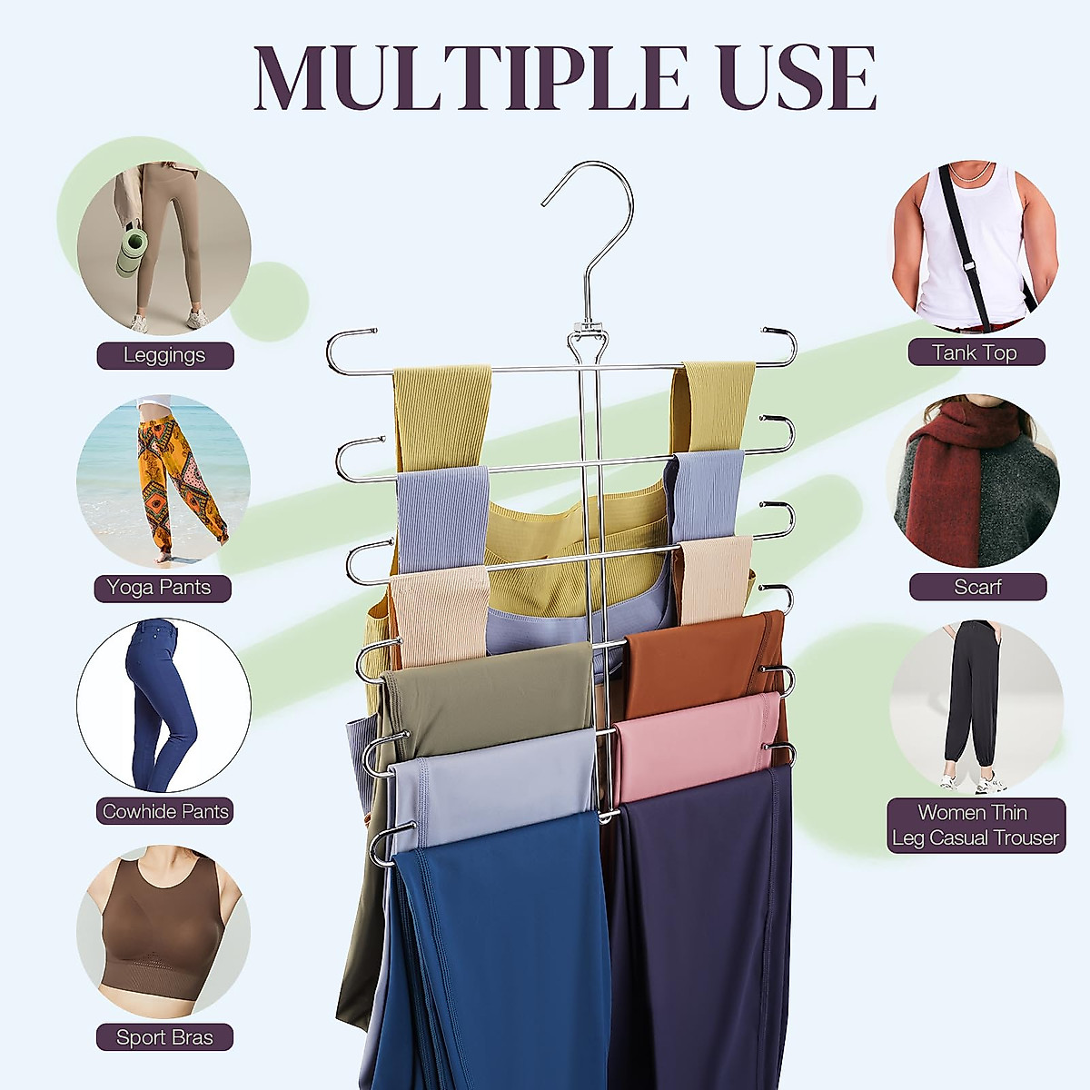 Ulimart Leggings Hangers for Closet,2 Pack Metal Yoga Pants Hanger Hold 24 Leggings,Scarf Organizer,Closet Organizer for Pants,Scarf,Tank Tops,Bra,Jeans,