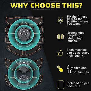 M MITLINK Abs Stimulator Abdominal Intelligent Muscle Toner Training Device 10 Extra Gel Pads Portable Fitness Workout Equipment for Men Women Home Office Equipment (Black)