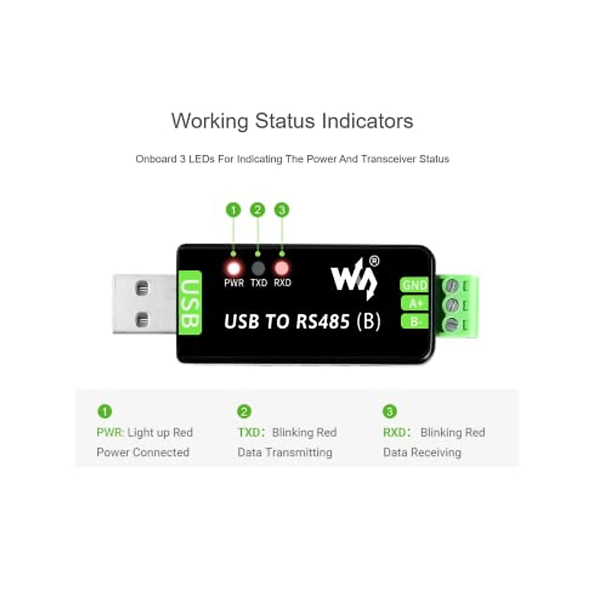 Industrial USB to RS485 Converter Adapter with Original CH343G and SP485EEN, Built-in Lightningproof Tube, Resettable Fuse, ESD and TVS Protection Circuits, up to 1.2km RS485 Transmission Distance