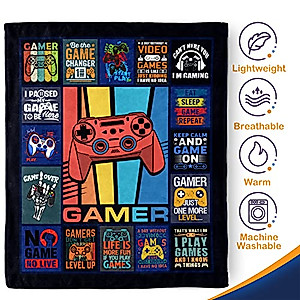Aimego Gamer Throw Blanket, Gaming Controller Fleece Boys Blanket Game Gifts for Teens Boys Men, Wrinkle-Resistant Blankets Birthday Gifts for 2-10 Year Old, Colorful 50x60 Inch