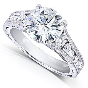 Kobelli Forever One (D-F) Moissanite & Channel Diamond Engagement Ring 2 1/2 CTW 14k White Gold, Size 9