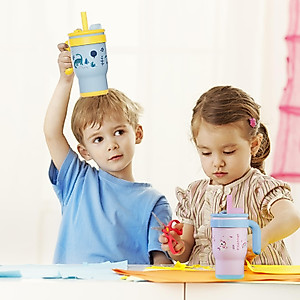 KXIAOCHEN 14 oz Kids Tumbler with Handle for Leakproof Insulated Stainless Steel Reusable Tumbler for Toddlers, Keeps Drinks Cold up to 24 Hrs, Pink Unicorn