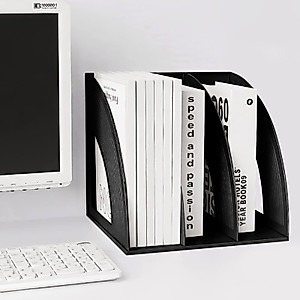 SAYEEC Magazine Holder Sturdy Binder Holder Desk File Sorter Plastic File Folder Organizer Stand Book Shelf Dividers Vertical Storage Rack Desktop Bookshelf Display Box for Office School Home (Black)