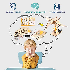 Dinosaur STEM Kits for Kids Ages 6-8-10-12, 4 in 1 Wood Building Toys for Boys Age 8-12, Build It Yourself Woodworking Kit, DIY 3D Wooden Puzzles Model Science Crafts for Kids, Stem Projects