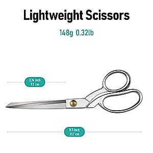 8.5 inch Sharp Fabric Scissors Sewing Scissors Professional Metal Scissors for Leather Cloth Cutting Lightweight Tailoring Shears Crafting Scissors for Home Office