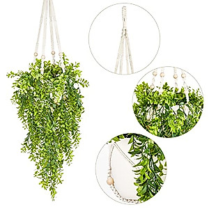 Mkono Fake Hanging Plant with Pot, Artificial Plants for Home Decor Indoor Macrame Plant Hanger with Fake Vines Faux Hanging Planter Greenery for Bedroom Bathroom Office Decoration