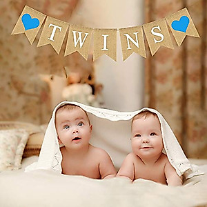 Rustic Burlap Twins Banner for Twin Boys Baby Shower Party Decoration