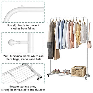 Sywhitta Clothes Rack on wheels, Clothing Rack with Bottom Mesh Storage Shelf,Sturdy Metal Frame,Rolling Garment Rack for Hanging Clothes,Coats,Skirts,39.76" L x 16" W x 64.56" H,White