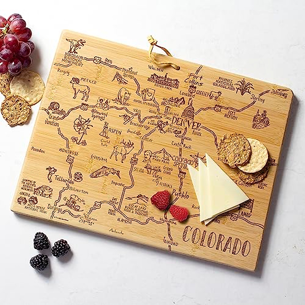 Totally Bamboo Destination Colorado State Shaped Serving and Cutting Board, Includes Hang Tie for Wall Display