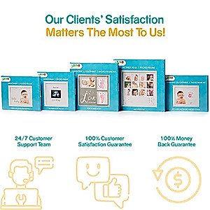 1Dino Premium Baby Handprint and Footprint Kit - 12.6” x 12.2" White/Grey Wood Picture Frame - Includes 2X Clean Touch Ink Pad Pink for Baby Hand and Footprints - Registry for Baby, Baby Shower Gifts