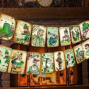 St. Patrick 's Day Decorations -Vintage St. Patricks Day Banner,Shamrock Clover St. Patrick 's Day Garland Irish Party Supplies, 15pcs Lucky Shamrock St. Patrick 's Day Sign for Holiday Home Decor