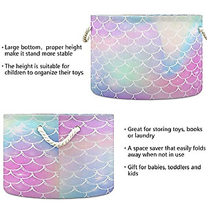 MNSRUU Storage Basket 20"x14" Rainbow Scales with Mermaid Collapsible Organizer Basket with Handles, Fabric Nursery Laundry Basket Large Capacity