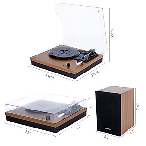 Vosterio Bluetooth Record Player, 3-Speed Belt-Driven Turntable with Bluetooth Input& Output, Aux-in, Two 15W External Speakers, Retro Vinyl Player, Walnut