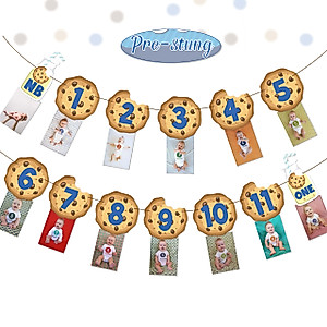 Cookies Milk Monthly Photo Banner, Cookies and Monster Theme Baby 12 Month Photo Prop Monthly Milestone Bunting Garland 1st Birthday Party Decoration