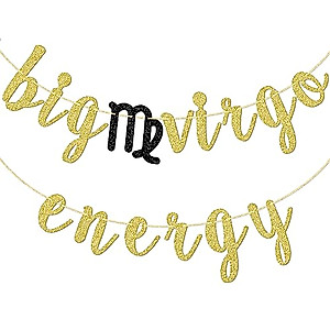 Big Virgo Energy Banner, Pre-strung Zodiac Birthday Banner, August Birthday Banner, September Birthday Banner, 18th 21st 25th 30th 40th Birthday Party Decorations, Gold Glitter