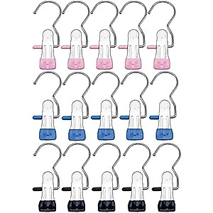 15 Pcs Laundry Hanging Hooks Set, Stainless Steel Hanging Hold Clips Portable Stainless Steel Home Travel Hangers Clips