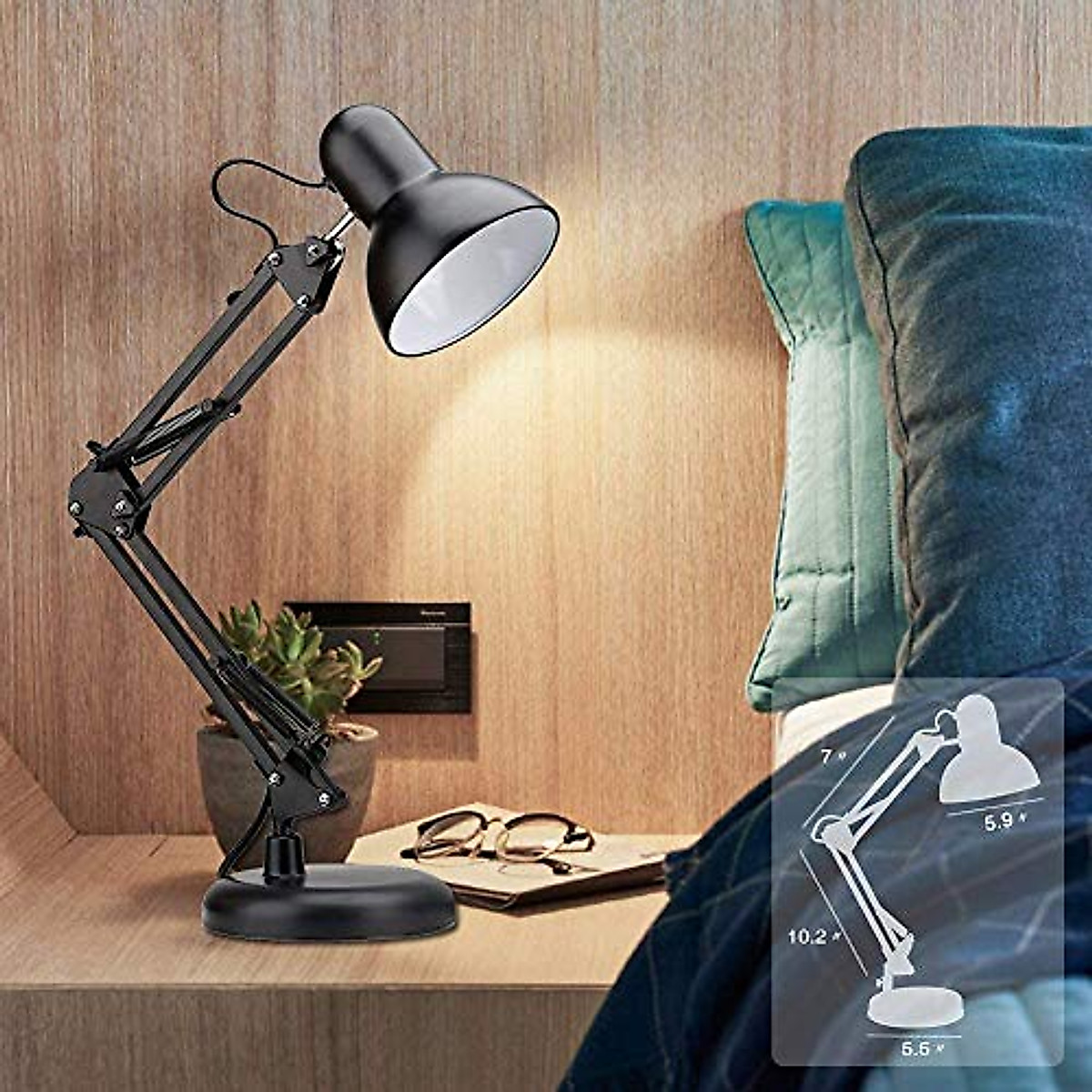 PowerKing Metal Swing Arm Desk Lamps, Adjustable and Flexible, Feading with Base and Clip 2-in-1 Function, Fit E26&E27 Bulbs Base, Application in Bedroom Living Room, Office Home (Black)