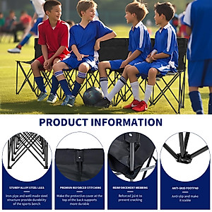 NAIZEA 6-Seater Sports Bench, Folding Bench Chair Sideline Bench with Back, Stadium Seats Camping Chairs Portable Team Bench for Soccer & Football Sidelines, Tailgating, Camping & Events
